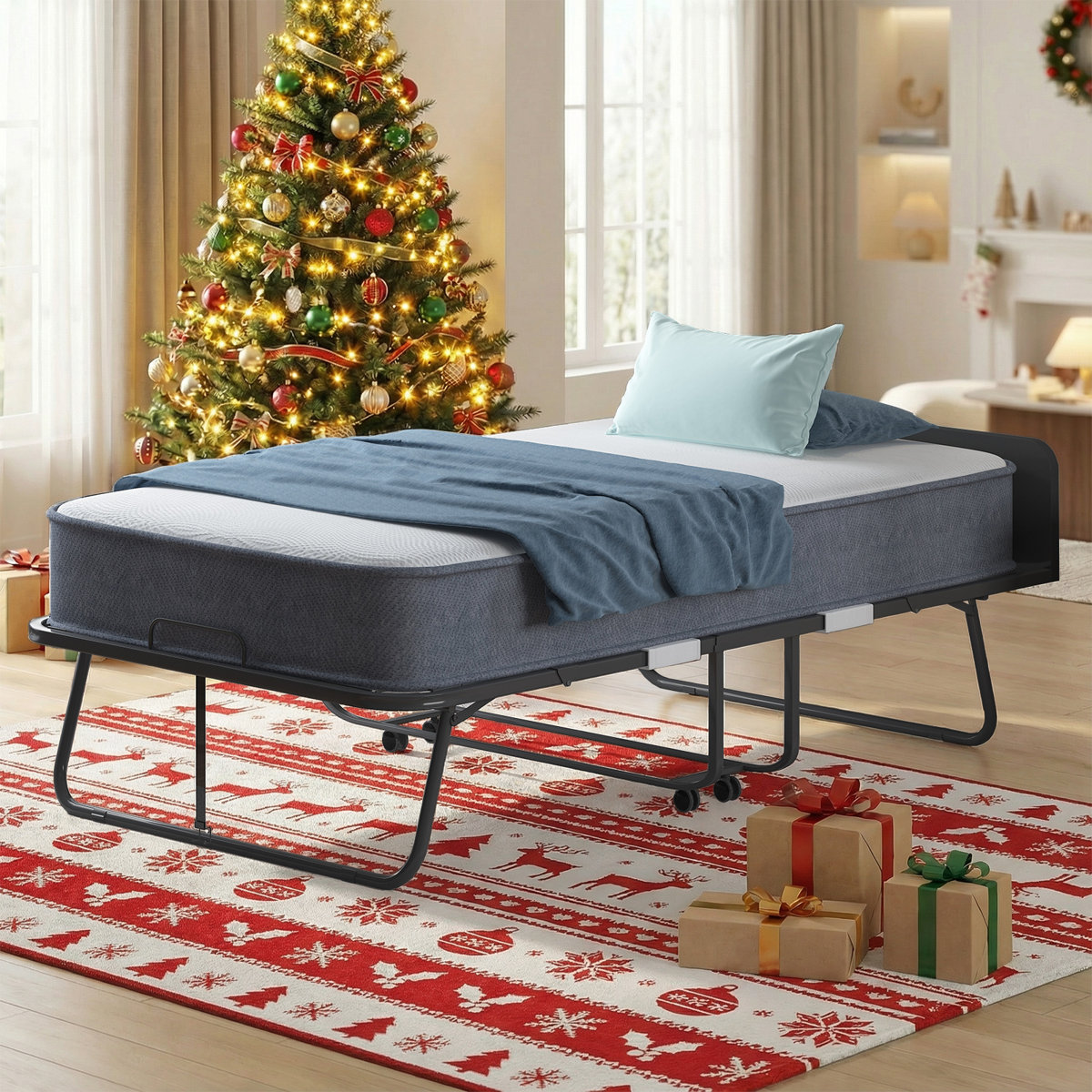 Ebern Designs Folding Bed With Mattress For Adults, 75 ''l X 38''w Rollaway Bed With 5'' Memory ...